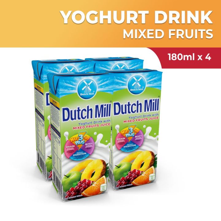 Dutch Mill Yoghurt Drink Mixed Fruits Juice 180ml x 4 | Lazada PH