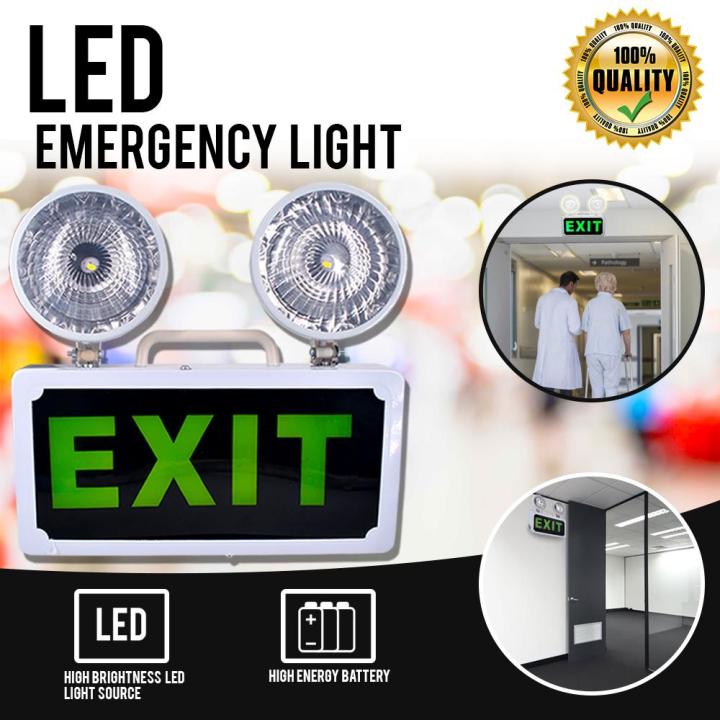 Automatic LED Emergency Lights Green Exit Sign & Emergency Light Combo ...