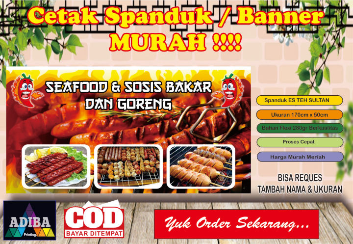 Spanduk banner SEAFOOD & SOSIS BAKAR ukuran 170 cm x 50 cm | Lazada ...