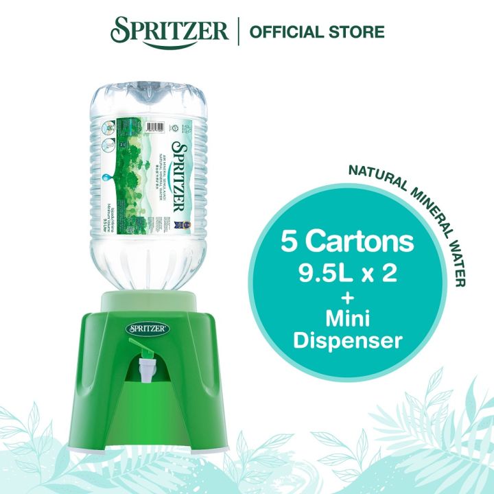 Spritzer Natural Mineral Water Starter Pack - 5 Cartons Bundle (9.5L x 2) + Mini Dispenser | Lazada