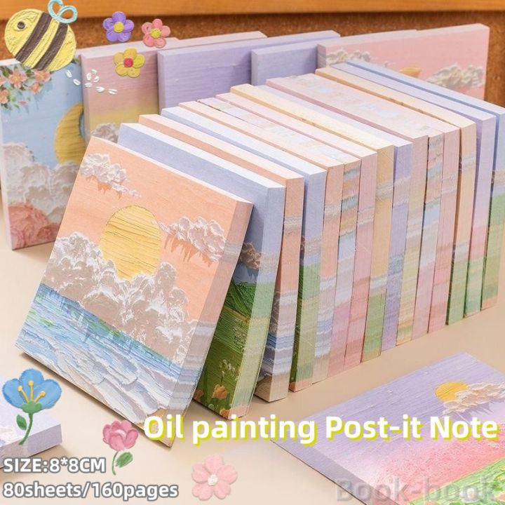 80 pcs oil painting notepad sticky writing paperlandscape three ...