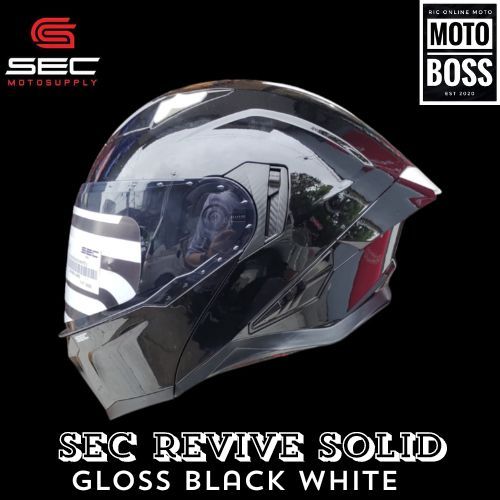 SEC REVIVE- SOLID GLOSS BLACK/WHITE MODULAR HELMET | Lazada PH