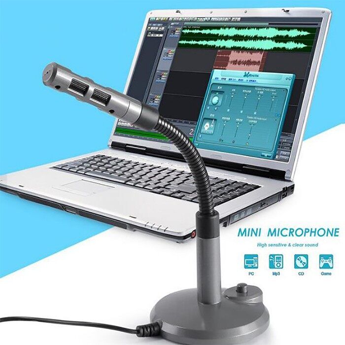 3.5mm / USB Wired Desktop Microphone Table Stand Condenser Live Mic For ...