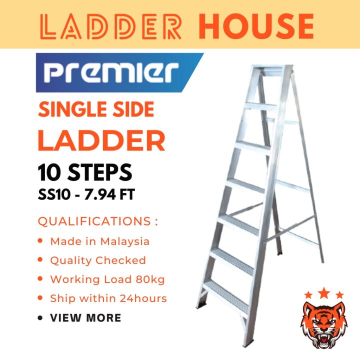[LADDER HOUSE] PREMIER Aluminium Single Sided Ladder - 10 Steps (SS10 ...