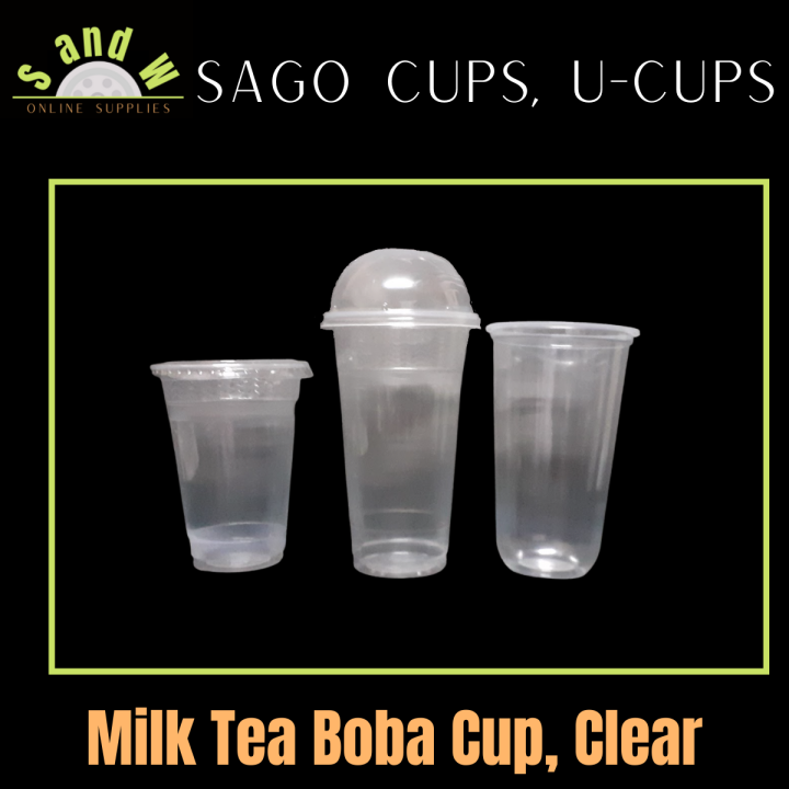 Sago Cups, U-Cups, Milk Tea Boba Cups with Flat, Dome Lids, 50 Pieces ...