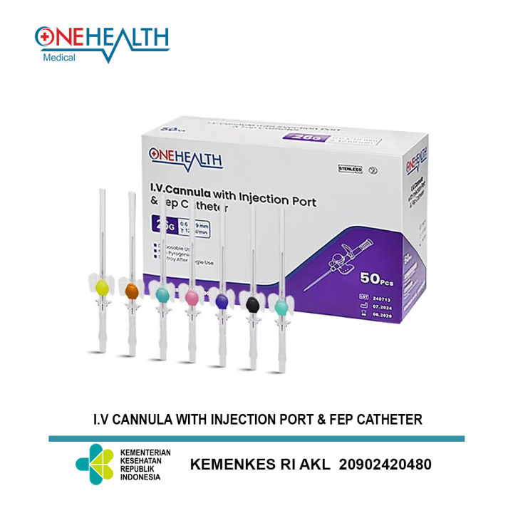 Onehelath I.V Cannula With Injection Port & FEP Catheter Box isi 50 pcs ...