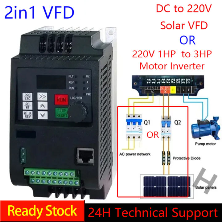 【Ready Stock】2in1 Solar VFD DC 150v/400V Single Phase 220V Input 0.75 ...