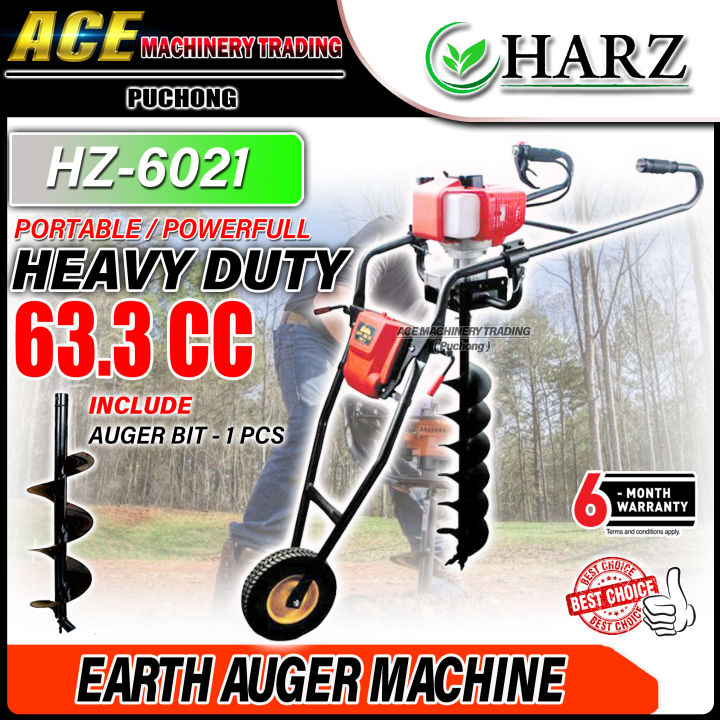 HARZ Earth Auger 63CC Machine With Auger Trolley Wheel / Mesin Drill ...