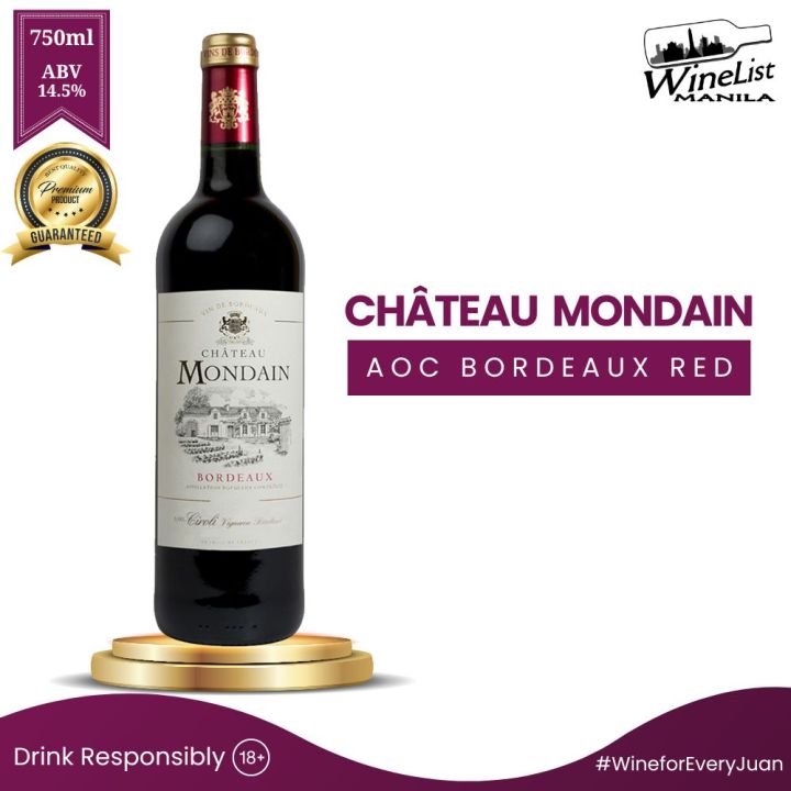 Chateau Mondain AOC Bordeaux Red | Bordeaux, France | Red Wine 750ml ...