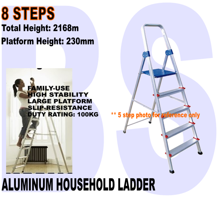 BANSOON 8 Steps household ladder. 100kg capacity. sturdy yet light ...