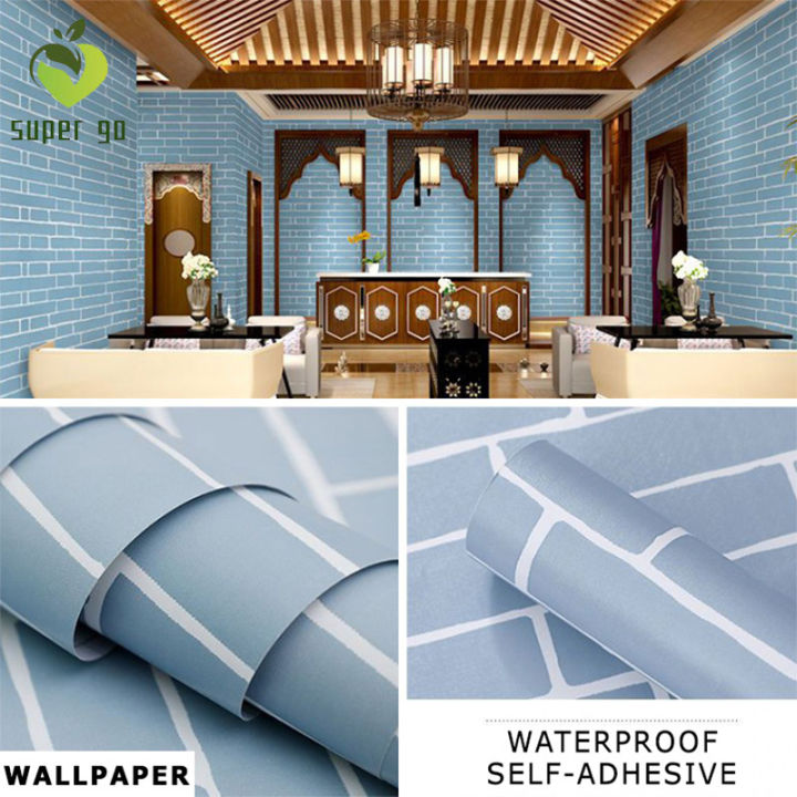 Blue bricks wallpaper design for bedroom and living room self-adhesive ...