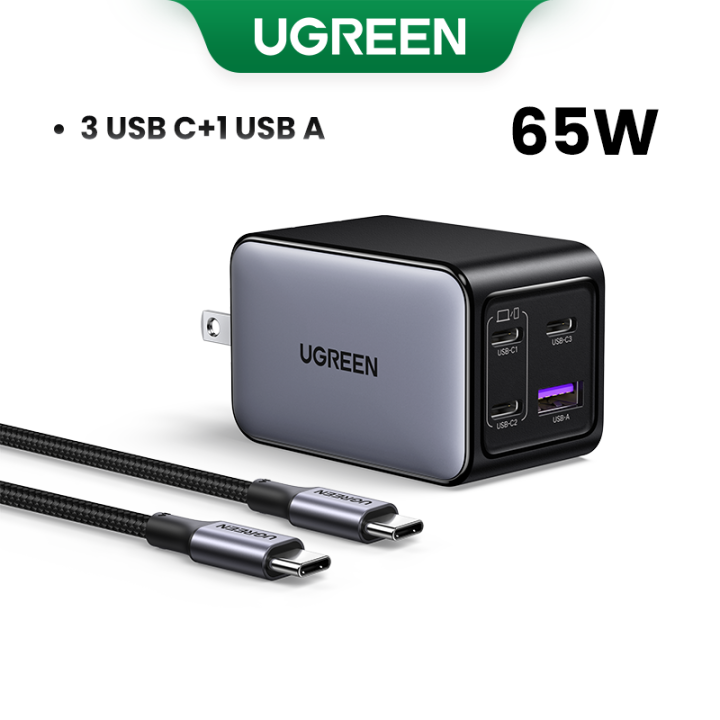 UGREEN 65W GAN 4 Ports 3 USB-C 1 USB A PD Fast Charger with Type C ...