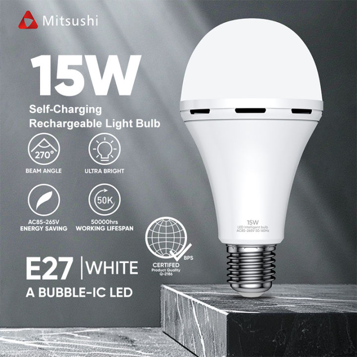 Mitsushi 15W Emergency Rechargeable Light Bulbs Portable Automatic ...