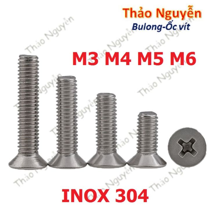 Ốc Vít pake đầu bằng INOX 304 M3 M4 M5 M6 10 con | Lazada.vn