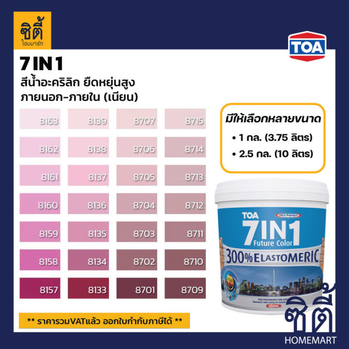 TOA Paint 7in1 เนียน ( 1กล. , 2.5กล. )( เฉดสี ชมพู ) สีผสม ทีโอเอ สีน้ำ ...