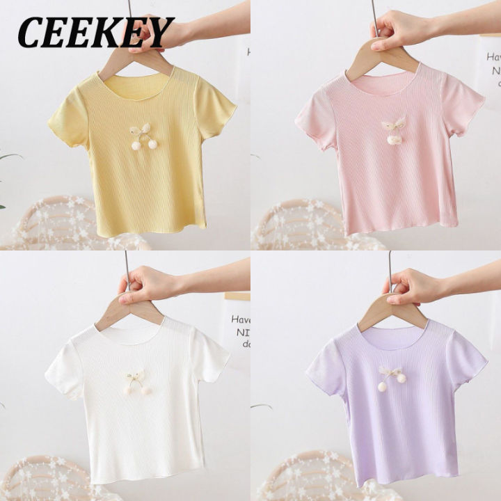 CEEKEY เสื้อยืดแขนสั้นเด็กหญิงเสื้อตัวในแบบใหม่ฤดูร้อนสำหรับเด็กผู้หญิง ...
