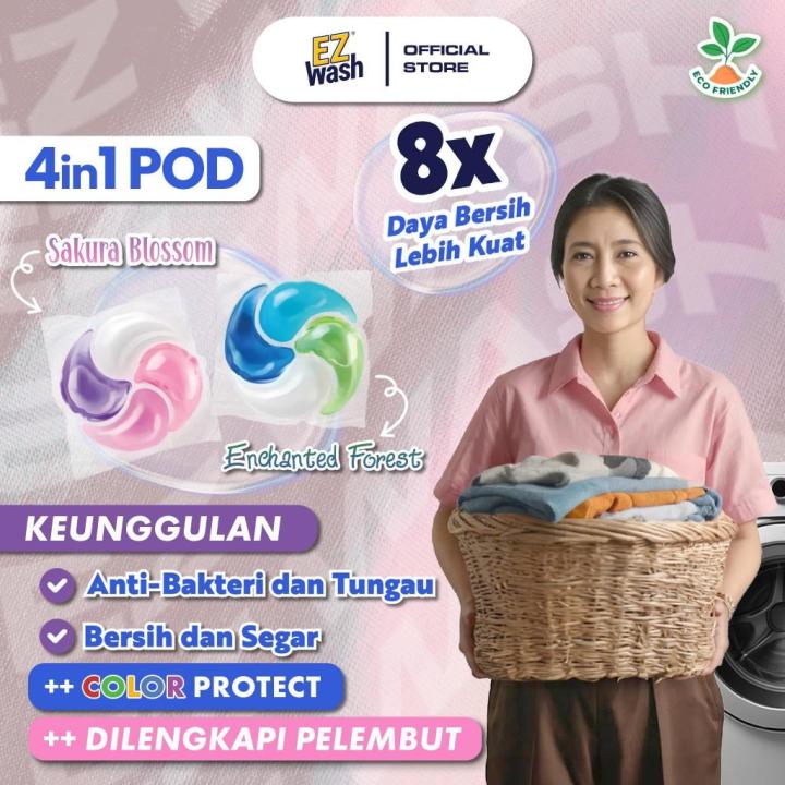 EZWash Laundry Pod 4in1 Chamber Liquid Detergent Gel Sabun Cuci Baju Detergen Kapsul Cair ...