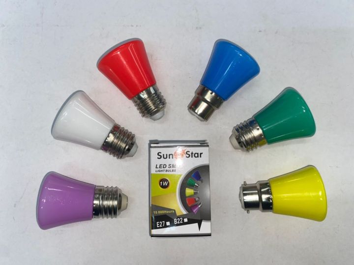 SUNSTAR 1W LED BULB E27 B22 (BLUE,GREEN,PURPLE,RED,WHITE,YELLOW) | Lazada