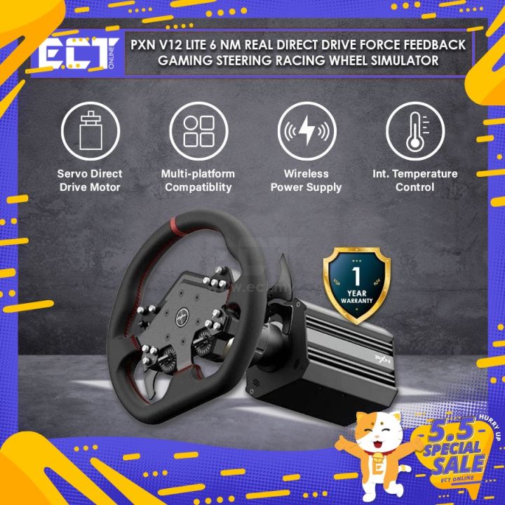 PXN V12 Lite 6 Nm Real Direct Drive Force Feedback Gaming Steering Racing Wheel Simulator with ...