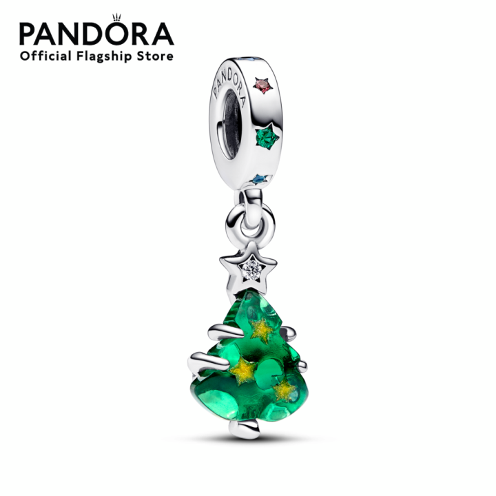 Pandora Christmas tree sterling silver dangle with clear, red cubic ...