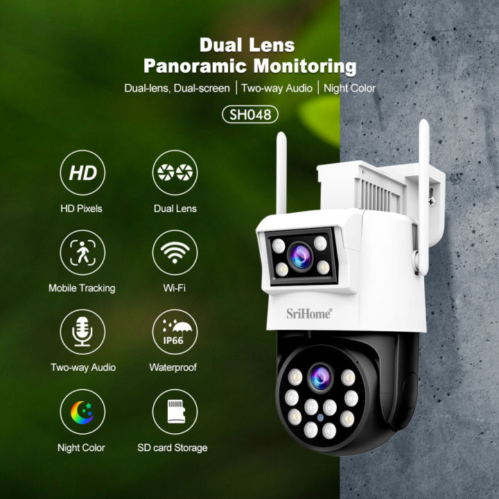SH048 PTZ Camera 2MP+2MP Dual-Lens HD Two-way Audio Call 360 Degree ...
