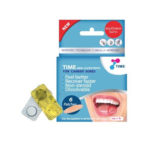 TIME ORAL ULCER PATCH แบบกล่อง 6 ชิ้น แผ่นแปะแผลร้อนใน แผลในปาก ...