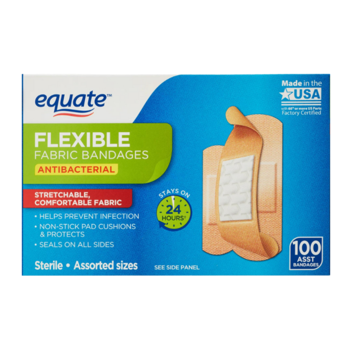 Equate Flexible Bandages Antibacterial Assorted Sizes 100 Bandages ...
