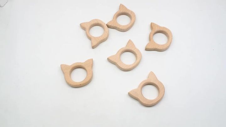 Chenkai 10ชิ้นแมวไม้ยางกัดแหวนธรรมชาติสั่นทารกการงอกของฟันโลภของเล่น DIY อินทรีย์เป็นมิตรกับ ...