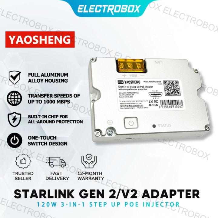 Starlink V2/Gen2 YAOSHENG 120W 3-in-1 Booster PoE Injector with Smart ...