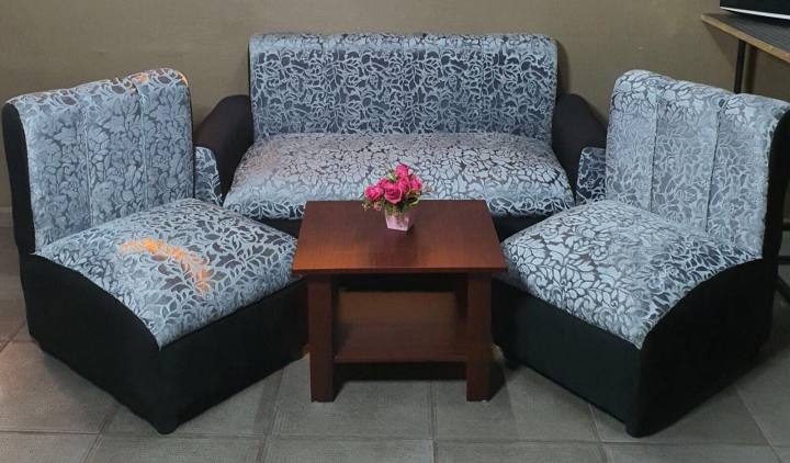 SALA SET LIGHT GREY VELVET SOFA WITH CENTER TABLE URATEX FOAM / COD ...