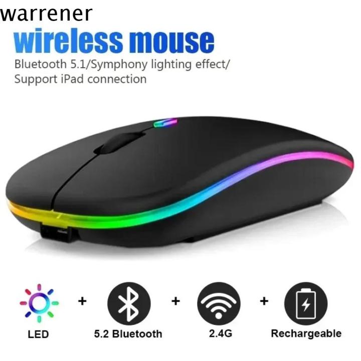 WARRENER 2.4Ghz+BT5.1 Wireless Mouse LED Light Colorful Computer Silent ...