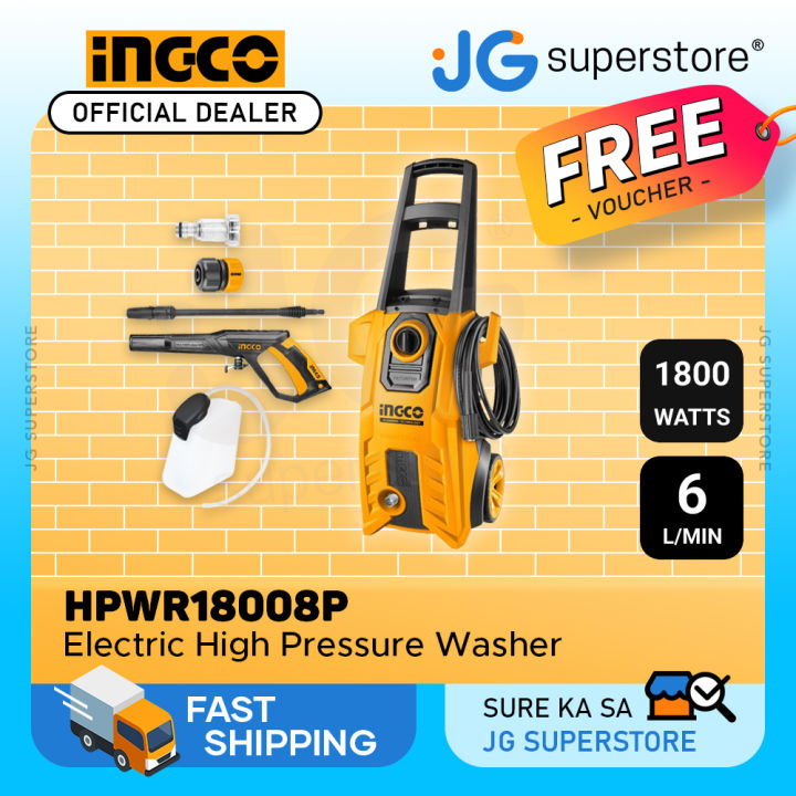 INGCO 1800W Electric High Power Pressure Washer Carbon Brush Motor with ...