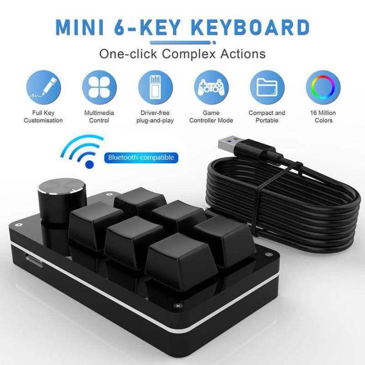 Macro Custom Gaming Keyboard Knob 6 Key + 1 Knob Programmable Hotswap One-handed Mechanical ...