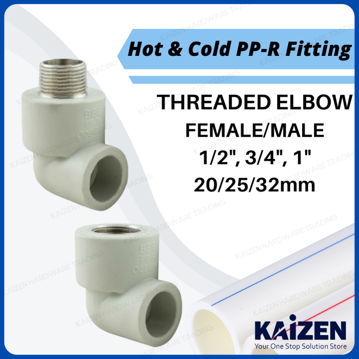 Bina Plastic BBB Hot and Cold PPR Fittings 20mm~32mm ( Elbow Threaded Female / Male ) | Lazada