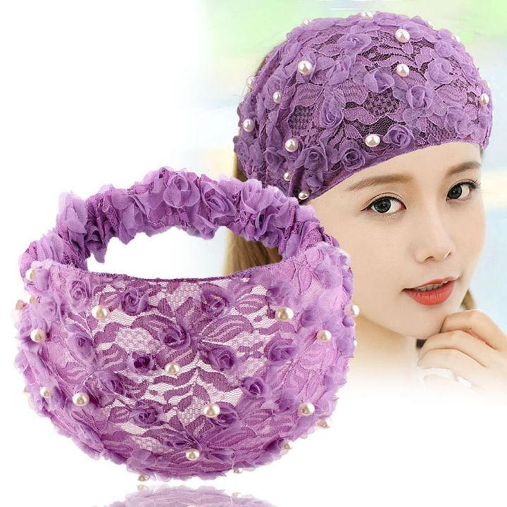 Bggk Sweet Vintage Wash Face For Girls Pearl Wide Side Flower Women