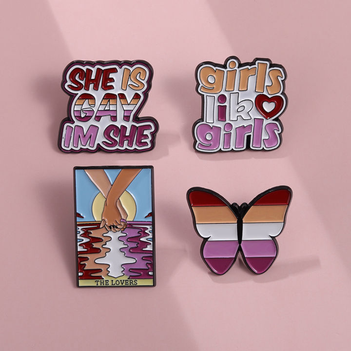 Creative Rainbow Flag Heart Shape Enamel Pin Girls Like Girls Lesbian 5249