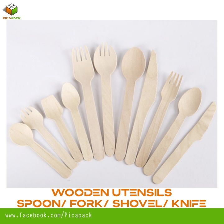 100pcs Wooden Utensils Spoon Fork Sfork Dessert Spoon Dessert Shovel ...