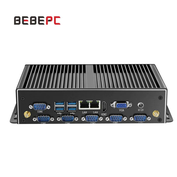 BEBEPC Mini Industrial PC Fanless Core i7 i5 4200U Celeron 2955U HD WiFi 6 * RS232 RS485 Windows ...