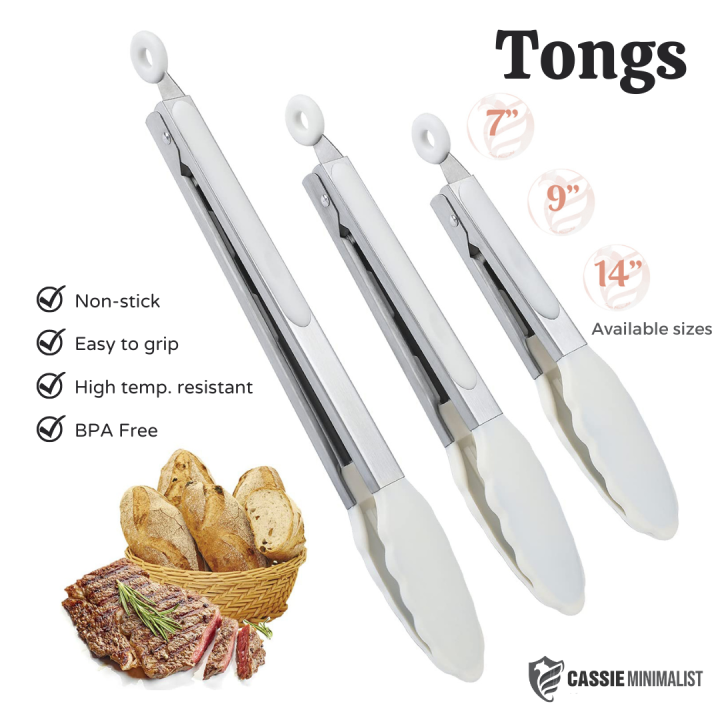 Minimalist White Silicone Cooking Tongs For Kitchen High Temperature ...