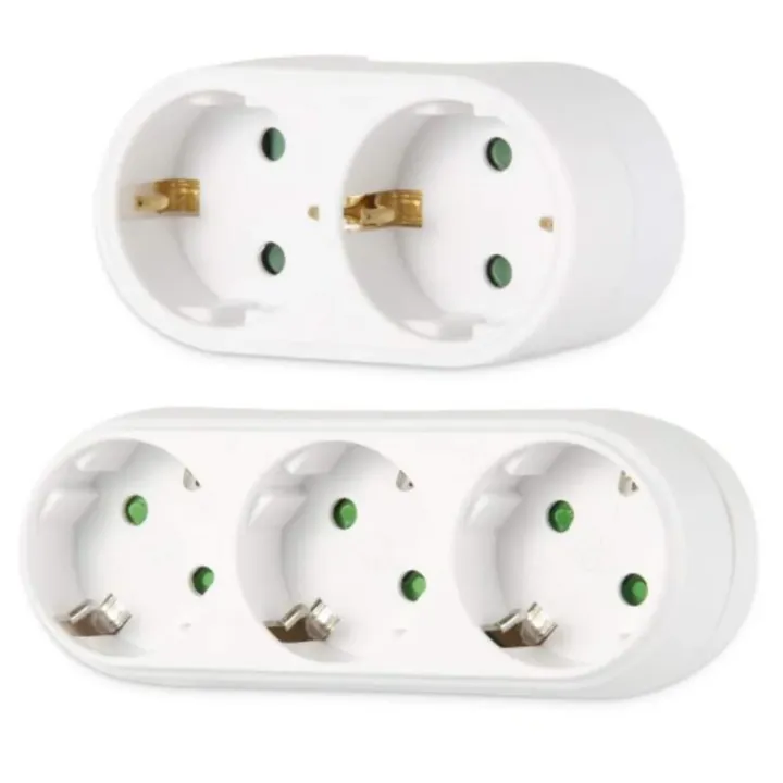 HOT！Socket Adaptor Double 1 SCHUKO/ 2 Euro Plug with Socket Standard Grounding Residential ...