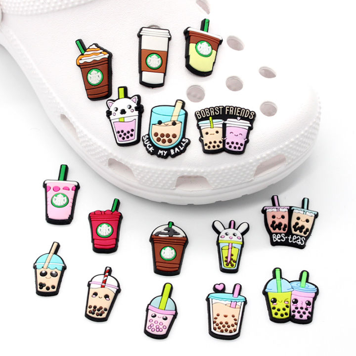 Hot Jibz 1pcs Croc Cute Cartoon Coffee Drink Series DIY Shoe Charms ...