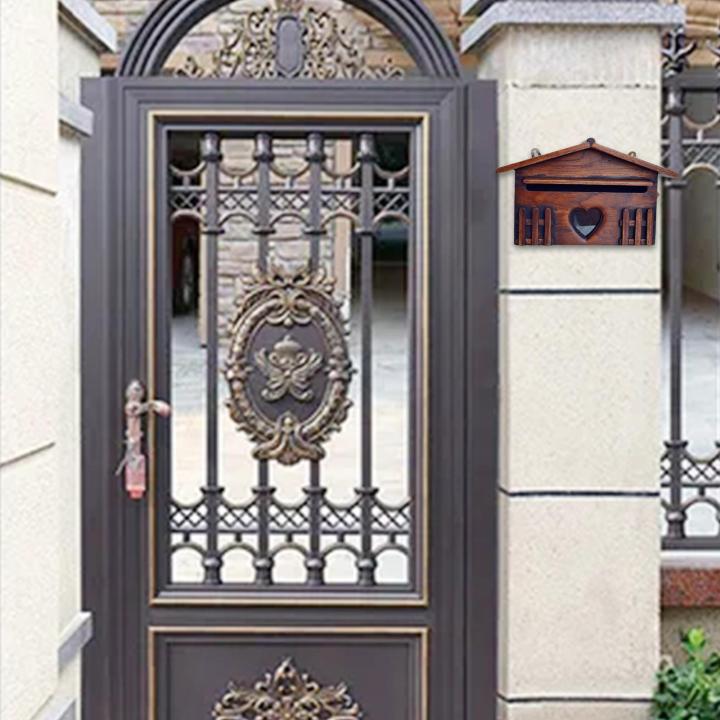 Gazechimp Retro Style Wooden Wall Mounted Lockable Mail Box Gate ...