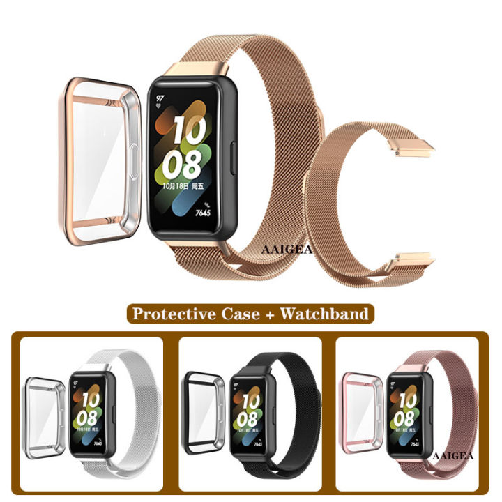 Case+Strap Staineless steel Magnetic Loop Metal Band For Huawei Band 7 ...