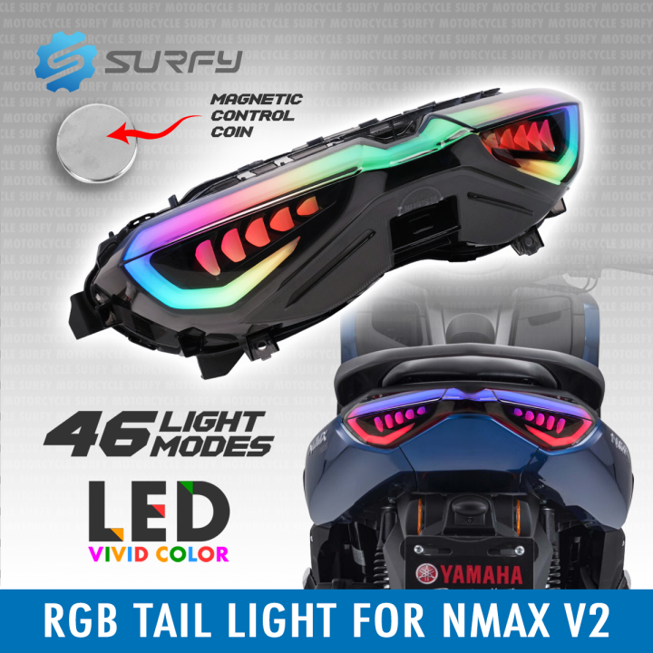 Nmax V2 Tail Light RGB Smoke Lens 46Modes LED VIVID Color Plug And Play ...