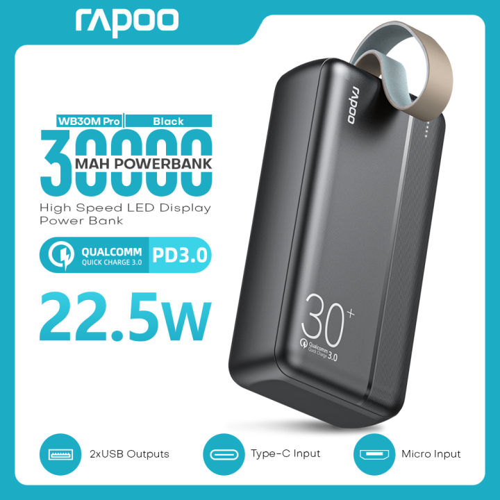 Rapoo WB30m Pro RH30PRO 30000mAh Powerbank Portable 22.5W Fast Charging ...