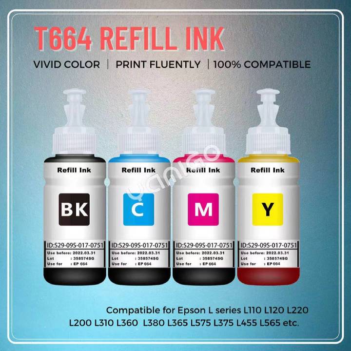 Premium Compaible T664 664 Refill Ink Compatible for L100 L120 L210 ...