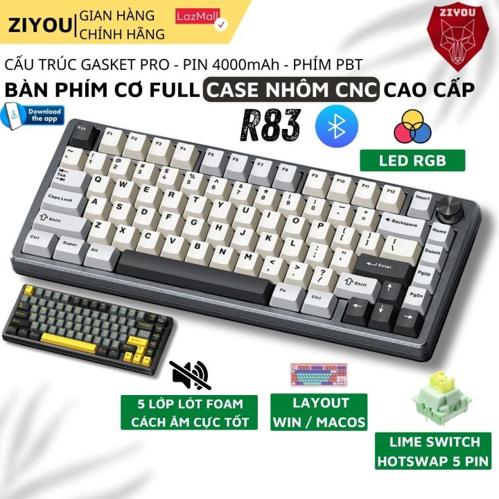 Bàn Phím Cơ Bluetooth Không Dây Ziyou Dark Alien R83 Case Full Nhôm Cao ...