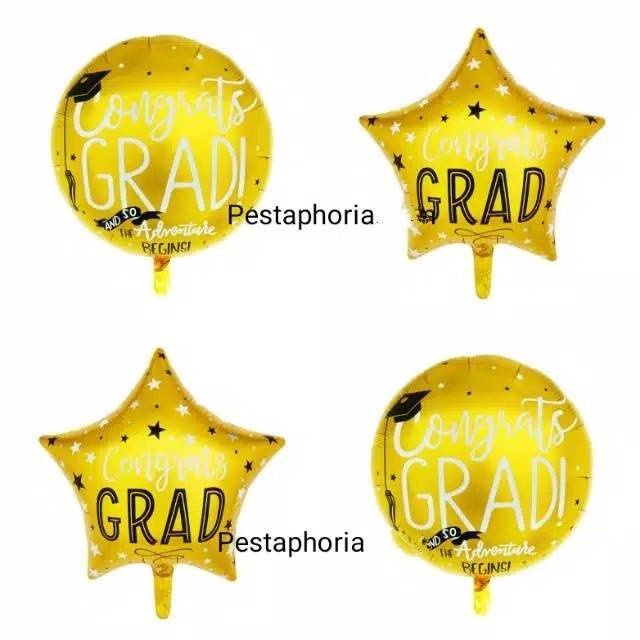 Balon Foil Graduation / Wisuda Congrats Grad Warna Gold Size 45 cm ...