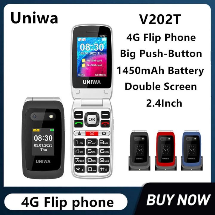 UNIWA V202T 4G Feature Phone Dual Screen Big Push-Button Flip Mobile ...
