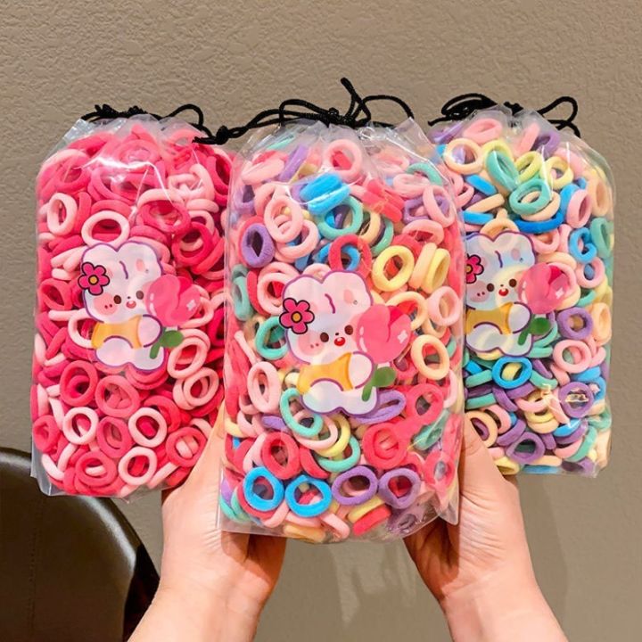 100 Pcs Set Colored Pony Tail for Kids Fashion High Elastic Rubber Band ...